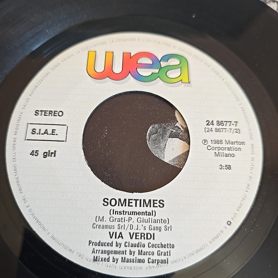 Sometimes Via Verdi (Claudio Cecchetto) 45 Italy Press 1986 | eBay