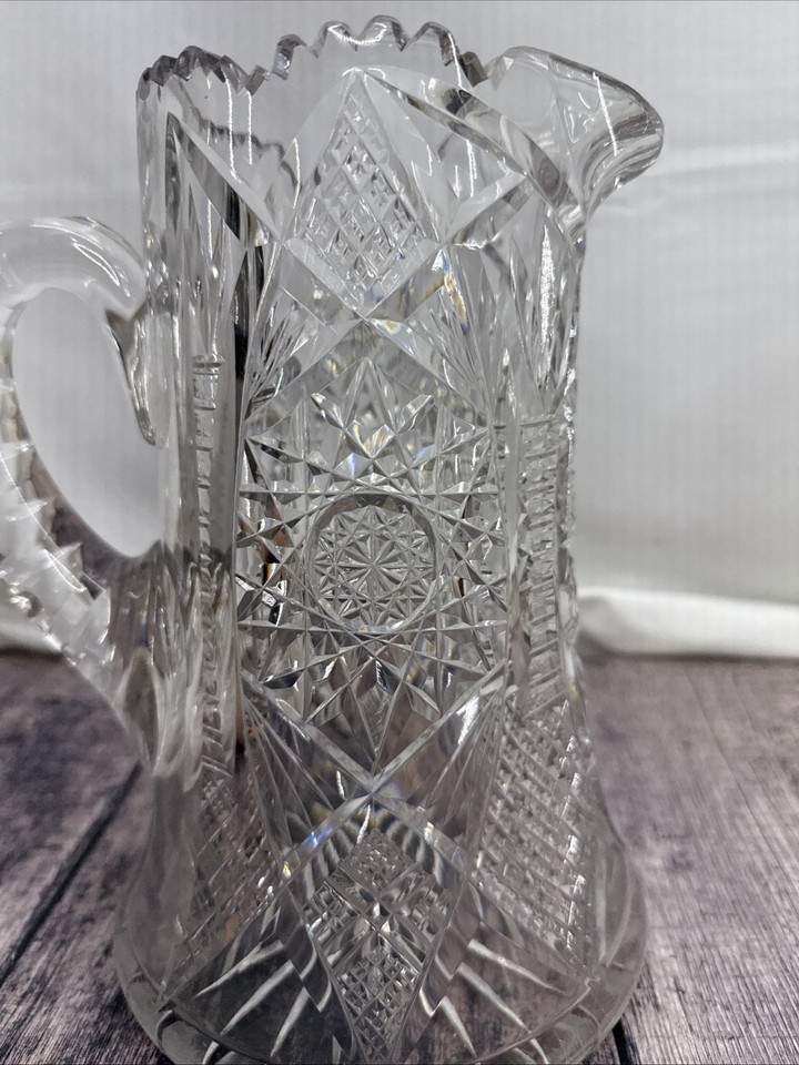 American Brilliant Cut Glass Antique Pitcher w/ Hobstar & Notched ...