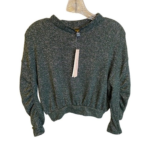 Aqua Rushed Long Sleeve Metallic Sweater Women's XS Green/Siliver ...