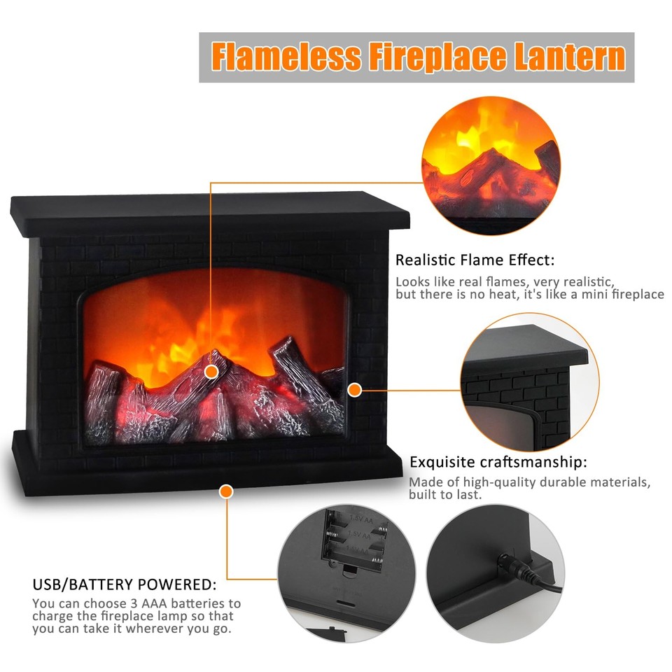 Fireplace Lanterns Decorative, Fake Fireplace,Flame Effect LED Fire ...