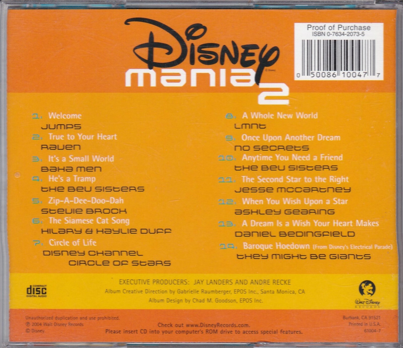Disneymania, Vol. 2 By Disney (CD, 2004) True to Your Heart, Welcome ...