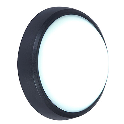 Greenbrook Outdoor Round Bulkhead Light, Black Plastic, Wall Mounted ...