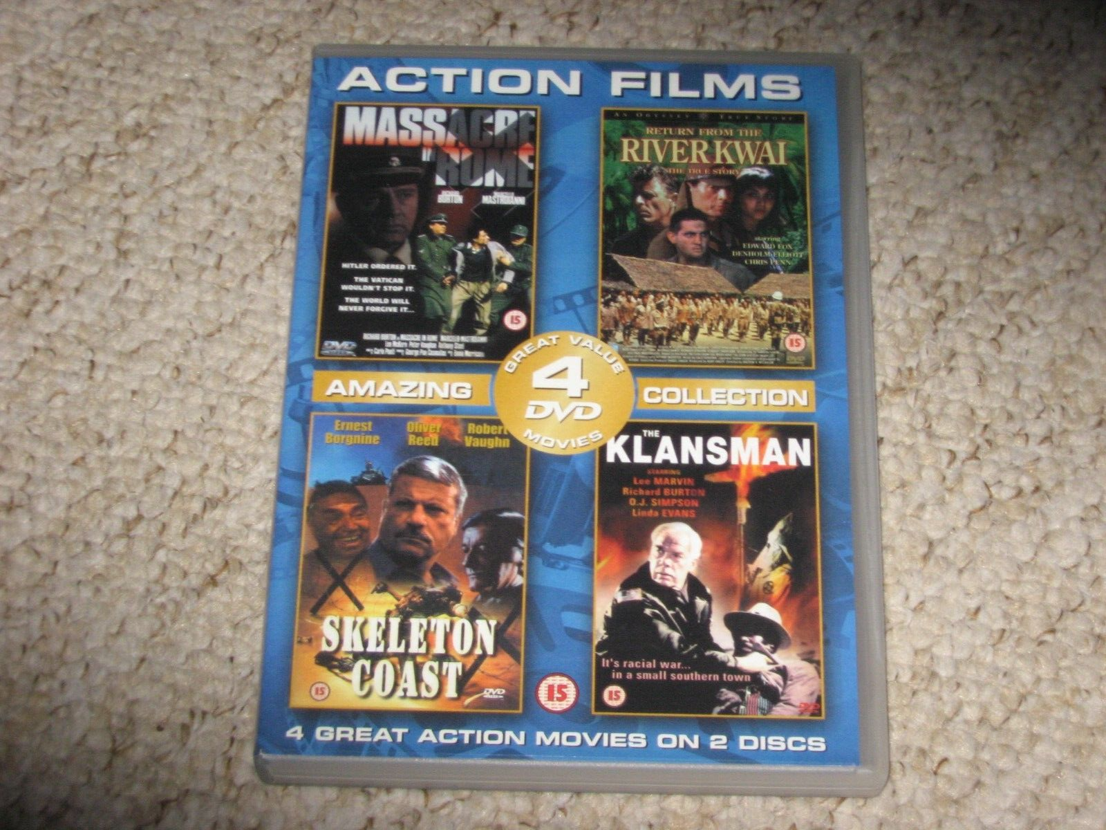 DVD 4 action films MASSACRE IN ROME, KLANSMAN, SKELETON COAST, RIVER ...