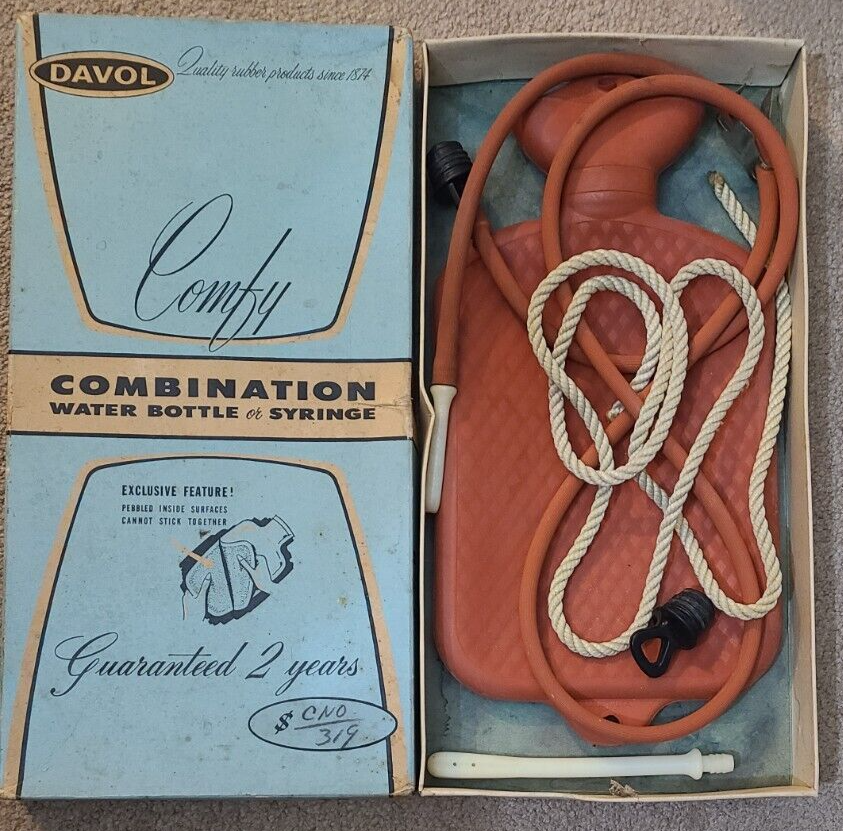 Vintage COMFY by DAVOL 2 Quart Combination Water Bottle & Syringe Enema ...