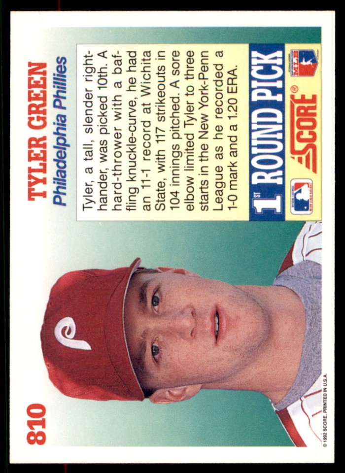 1992 Score Tyler Green #810 Philadelphia Phillies - Draft Pick | eBay