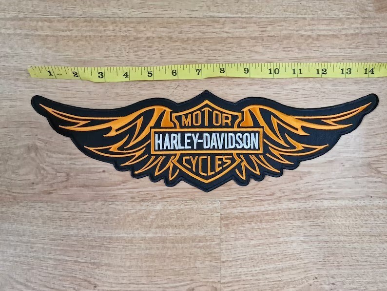 Harley Davidson Orange Wing logo 15" x 4" Embroidered patch Iron On ...