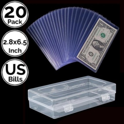 20 Pack Banknote Currency Semi Rigid Topload Holders w/ Case 4 US ...