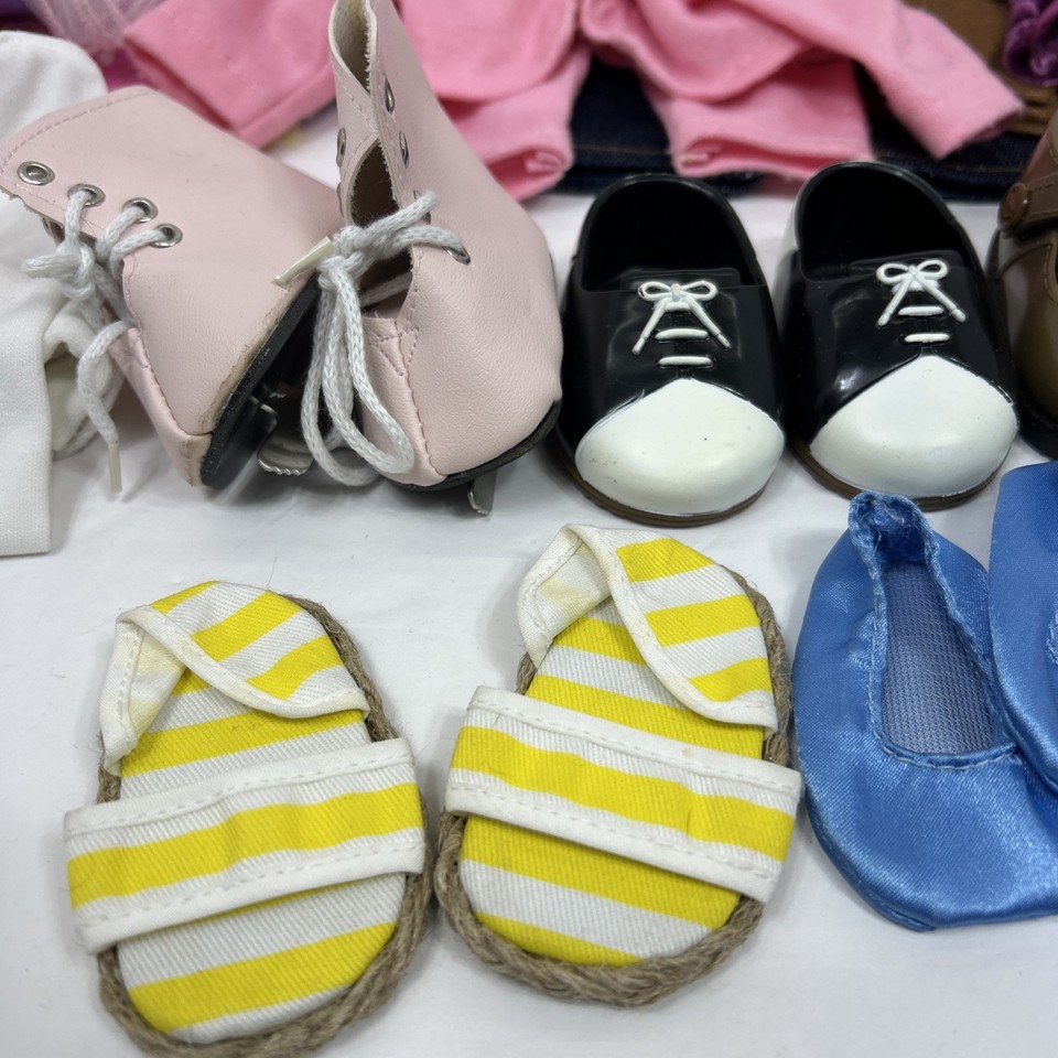 18" Doll Clothes Shoes Lot Battat Tops Pants Dresses Ice Skates ...