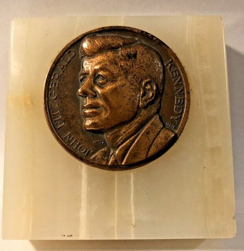 Vintage Bronze on Marble JFK 3x3" Paper Weight John F. Kennedy Gorgeous ...