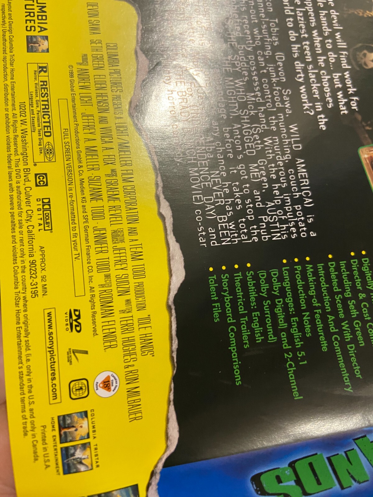 Idle Hands region 1 DVD (1999 Devon Sawa / Seth Green comedy horror ...