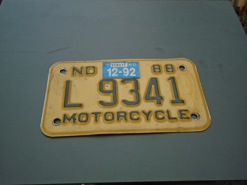 1988 NORTH DAKOTA MOTORCYCLE LICENSE PLATE with 1992 STICKER ...