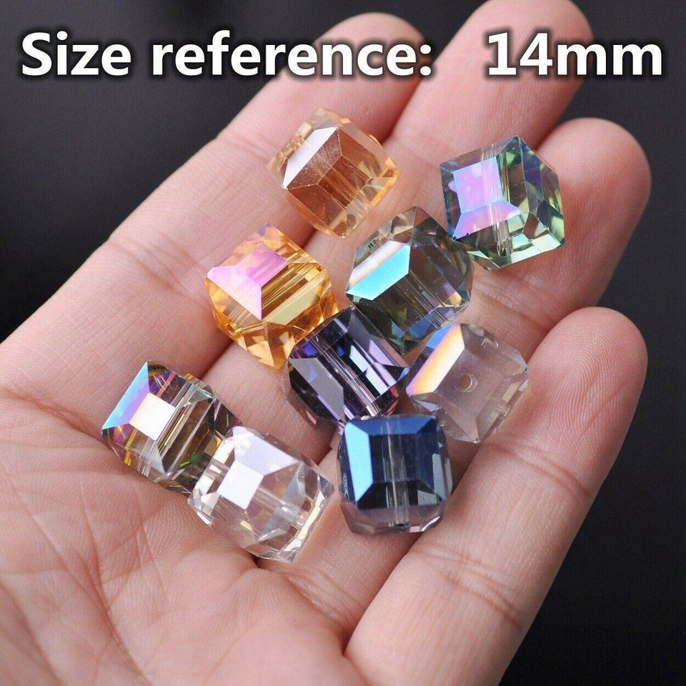 3mm 4mm 6mm 8mm 10mm 14mm Crystal Glass Cube Faceted Loose Crafts Beads ...