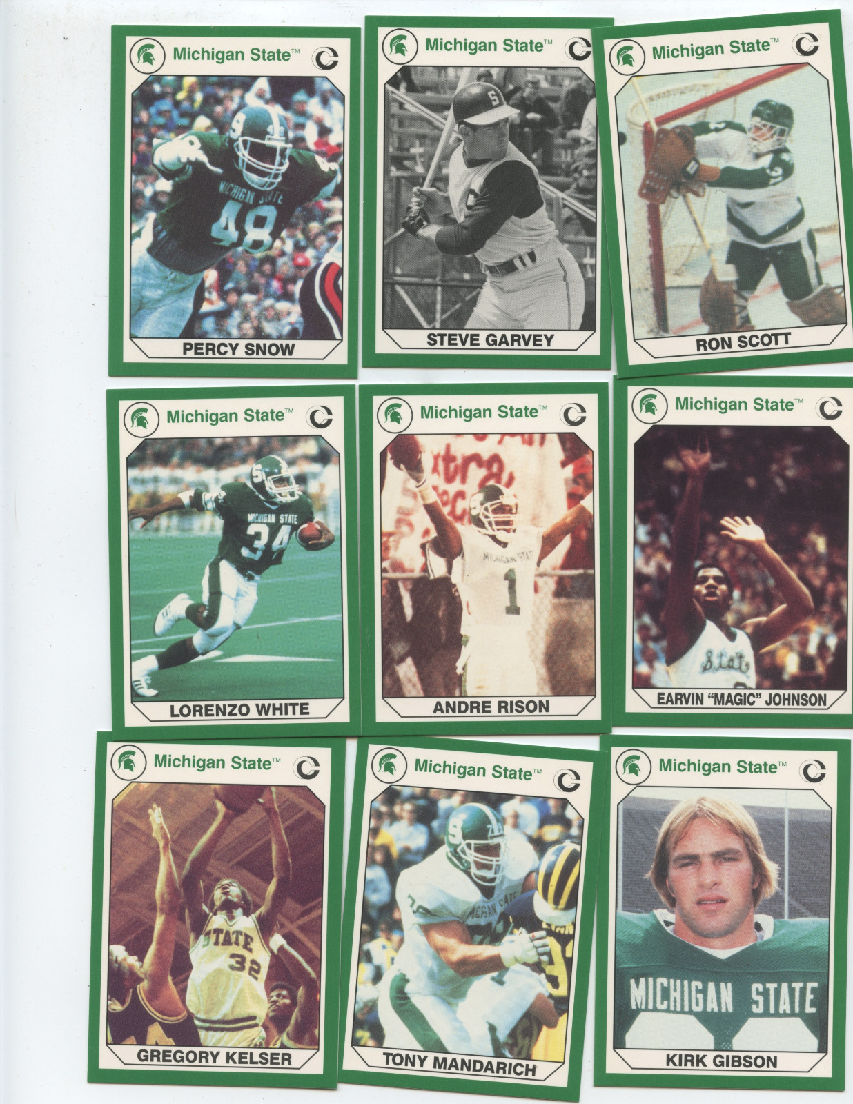 MICHIGAN STATE SPARTANS 10-CARD SET (MAGIC JOHNSON, KIRK GIBSON, STEVE ...