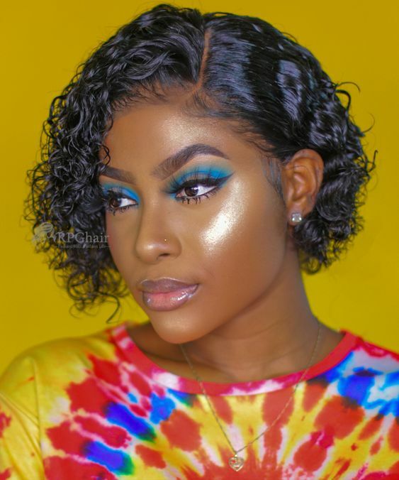 Women Short Water Wave Curly Bob Lace Front Wig Brazilian Human Hair ...