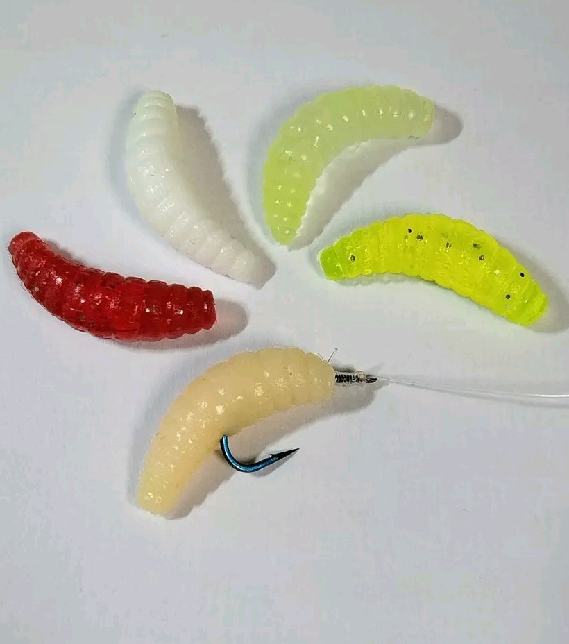 20pcs Maggots Fishing Set Soft Artificial Lures Grubs Bait Carp Hair ...