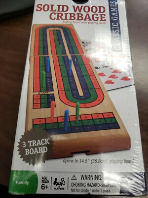 New! Cardinal Cribbage Board Game Solid Wood 3 Track Board With Cards ...