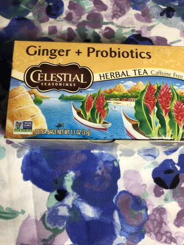 Celestial Seasonings Ginger & Probiotics Tea 7/2021 Herbal Caffeine ...