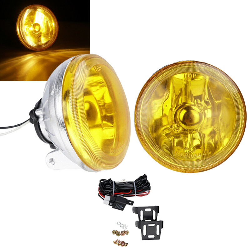 Pair 4" inch Yellow Lens Fog Lights Kit Round Chrome Housing Fog Lamp ...