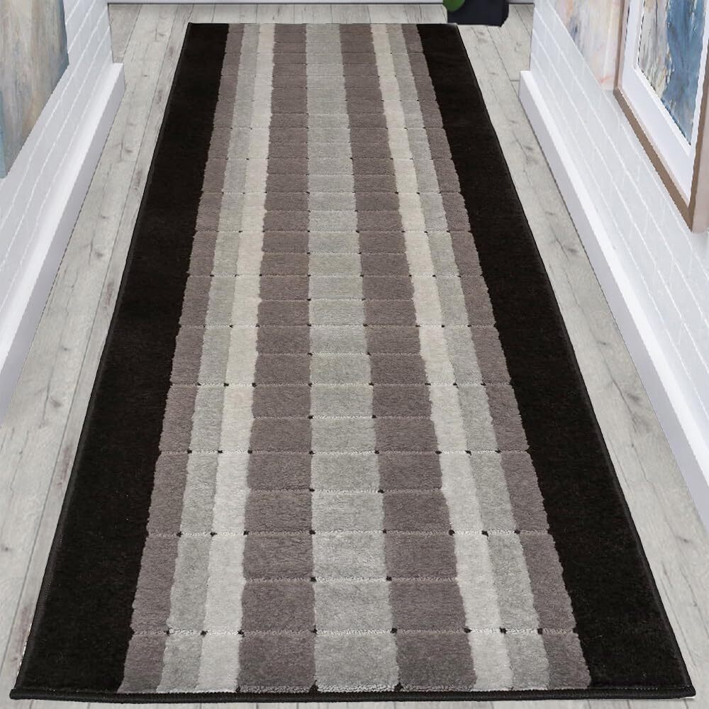 Rug Runners Custom Size Square Design Grey Washable Non Skid 26"/30"/36 ...