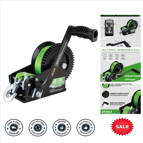 3200 lbs Heavy Duty Boat Trailer Winch with 32FT Strap & 2-Way Ratchet ...