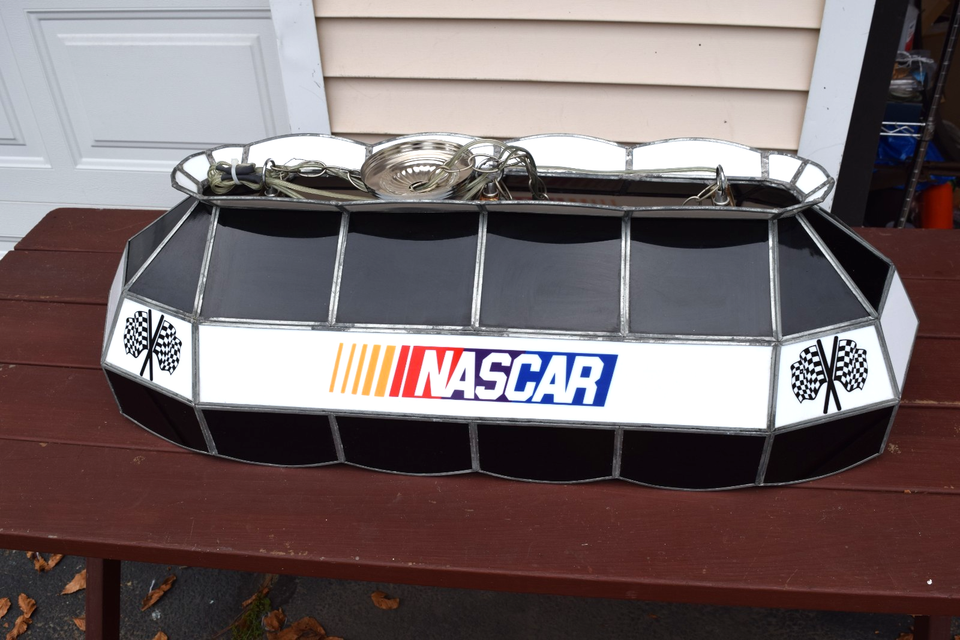 NASCAR Stained Glass Hanging Light Fixture 41x16 Bar Pool Table Lamp ...