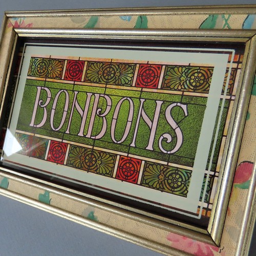 Decorative Small Vintage Frame Stained Glass "BON BONS" Sign w Reverse ...