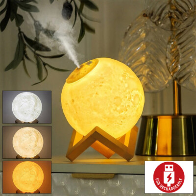 3D LED Moon Humidifier Lamp Essential Oil Diffuser USB Powered Night ...