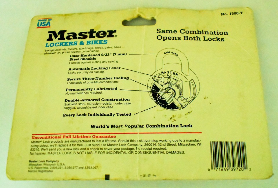 2-Pack Master Lock Padlock, Dial Keyless Combination Lock - model #1500 ...