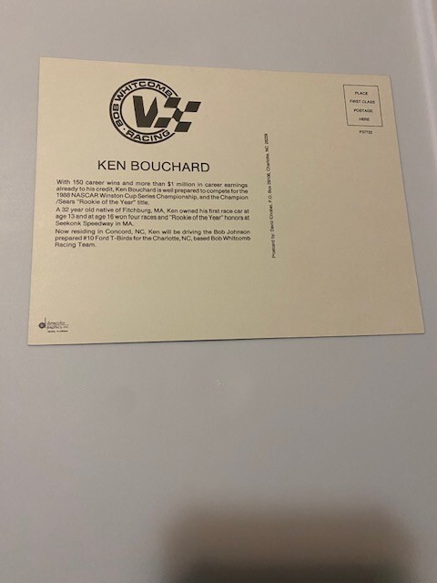 Vintage 1988 Ken Bouchard Nascar Postcard | eBay