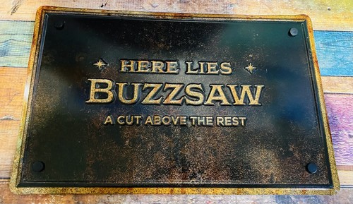 Spirit Halloween BUZZSAW Metal Store Display Sign Mausoleum Row 2023 | eBay