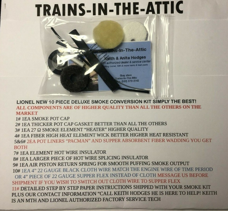 LIONEL SMOKE KIT CONVERT PELLET TO LIQUID FLUID 10 PC KIT WITH WIRE AND ...