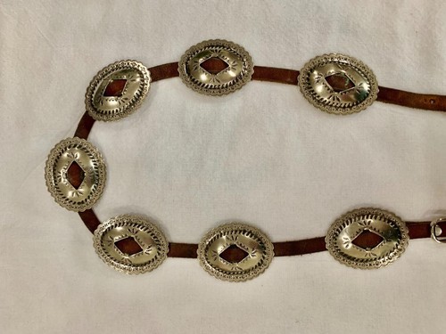 Vintage Sterling Silver 7 Conchos Hat Band Leather Belt 24" Long | eBay