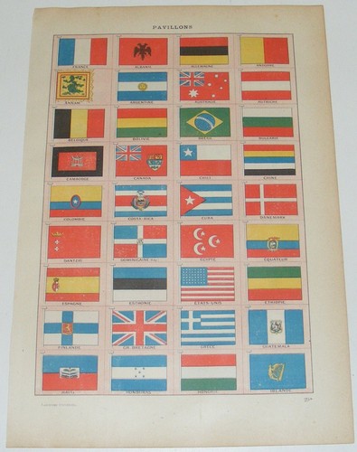 PLANCHE GRAVURE PAVILLONS DRAPEAUX 29X19 ISSUE LAROUSSE UNIVERSEL1923 ...