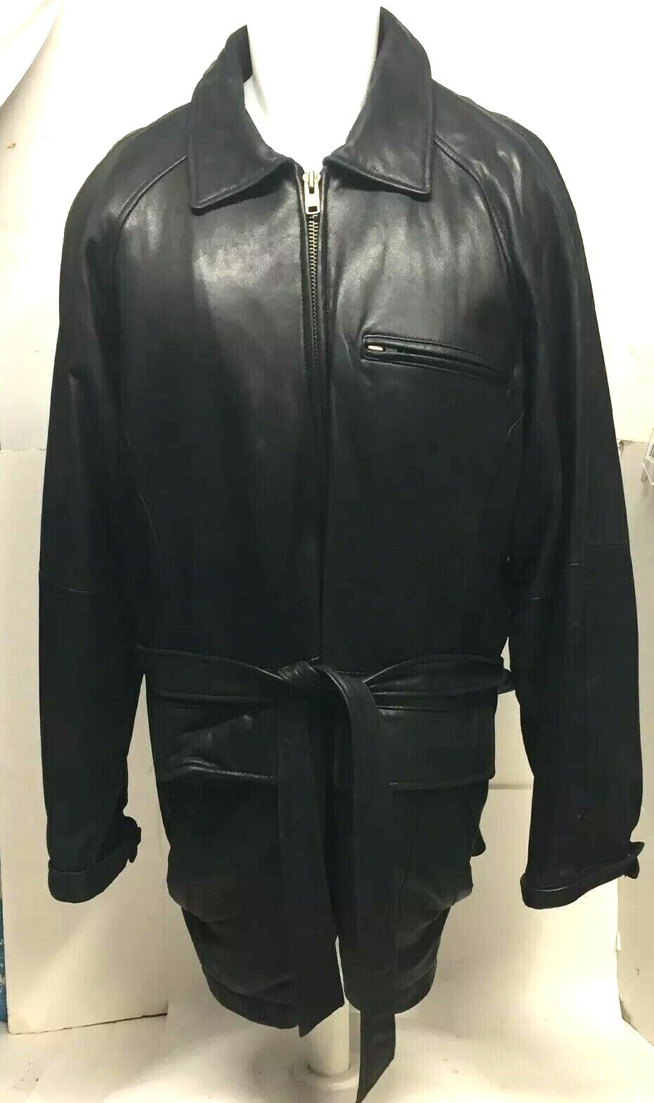 Albert Duke Mens Leather Zippered Jacket -Large- Black Super Soft, Zip ...