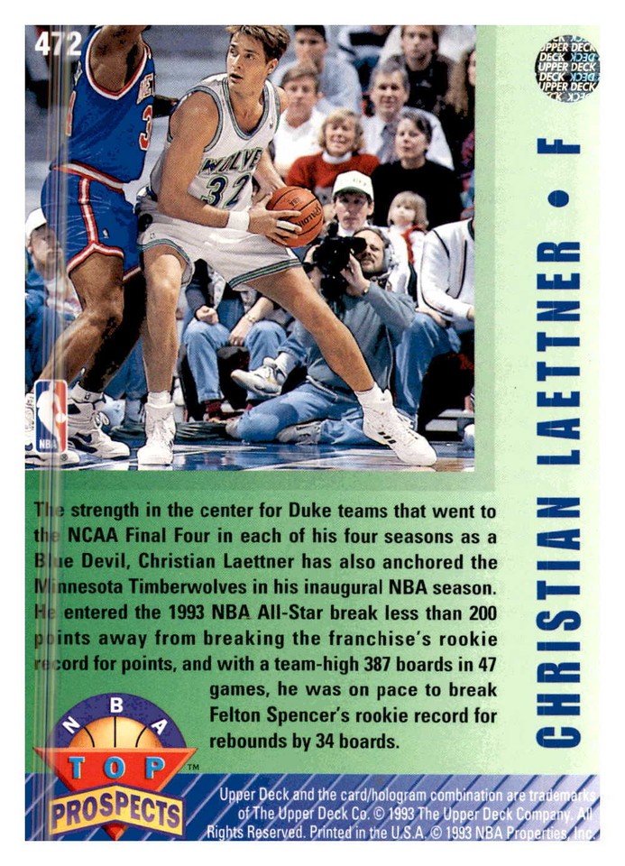 1992 Upper Deck Christian Laettner TP472 | eBay