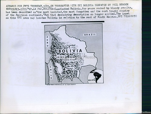 1967 Landlocked Bolivia Map Showing Mountains Cities Historic Wirephoto ...