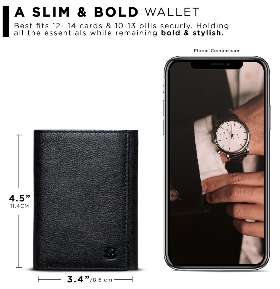 Real Leather Trifold Slim Wallets For Men Mens Wallet W/ ID Window RFID ...