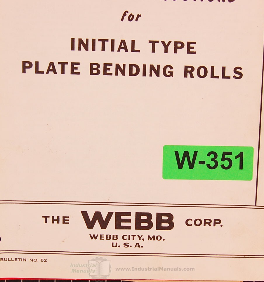 Webb Plate Bending Rolls, Installation and Operations Manual 1967 | eBay