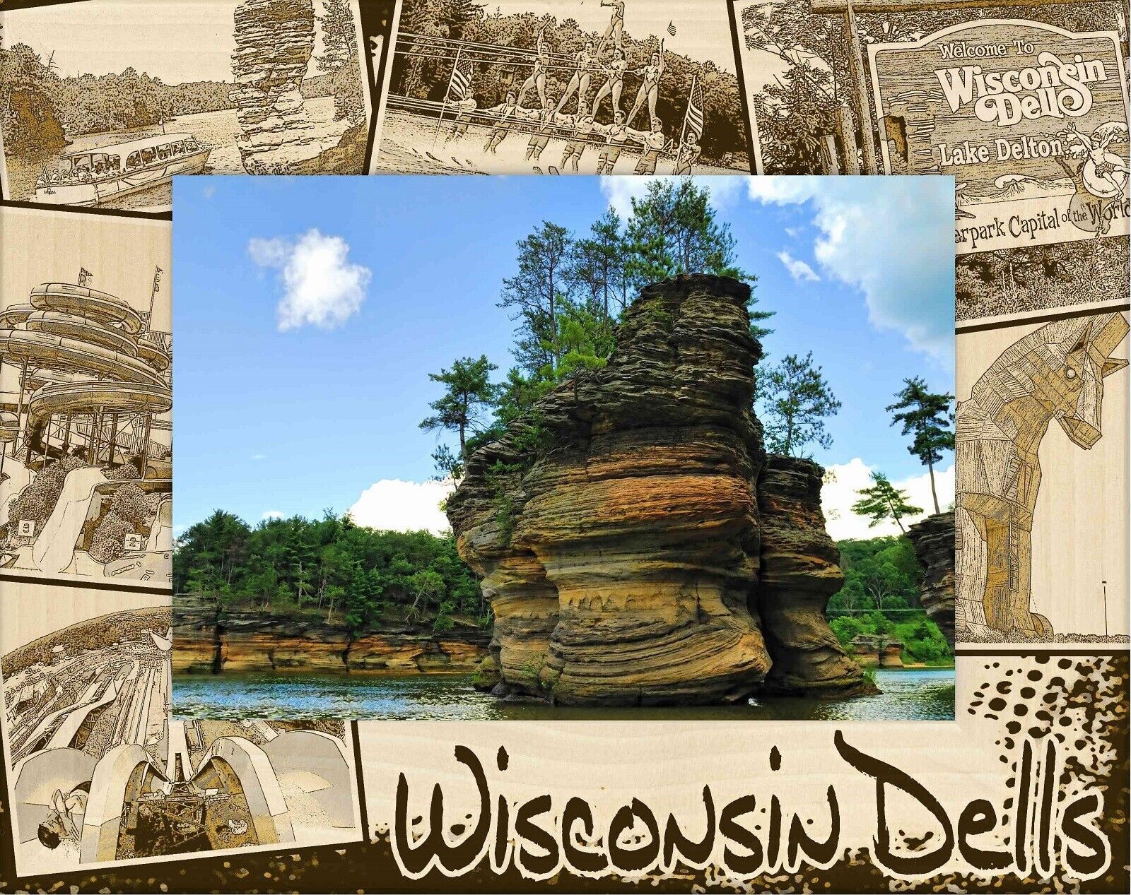 Wisconsin Dells Montage Laser Engraved Wood Picture Frame Landscape (3 ...