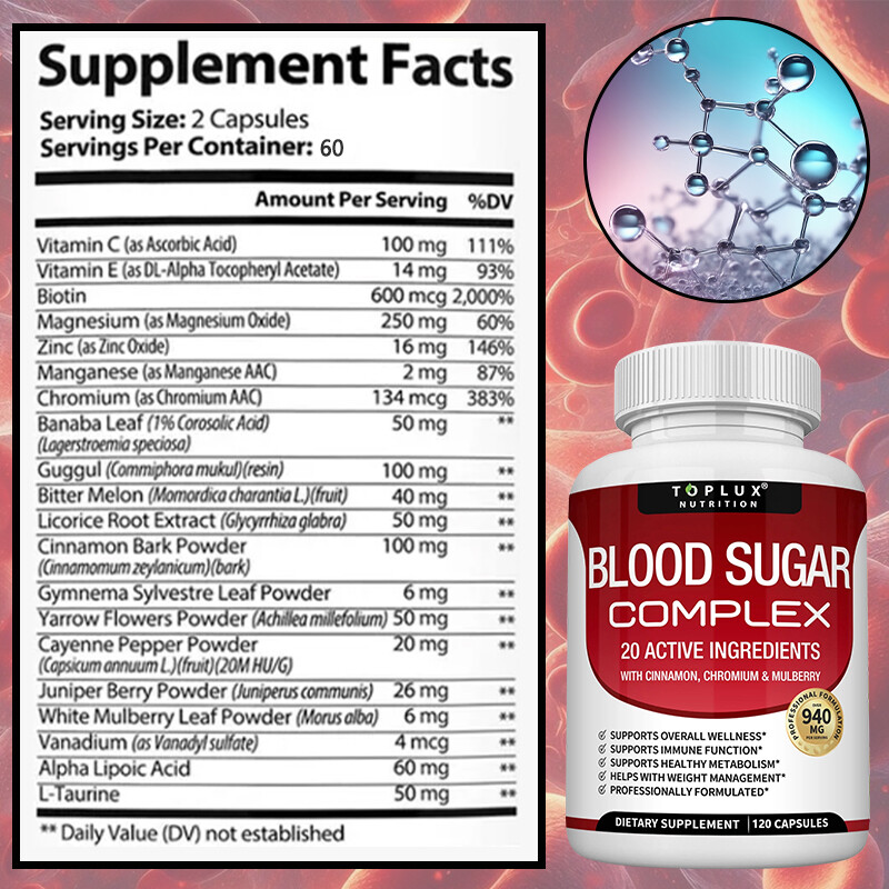 Blood Sugar Complex 60 Capsules Healthy Weight Management Promotes ...