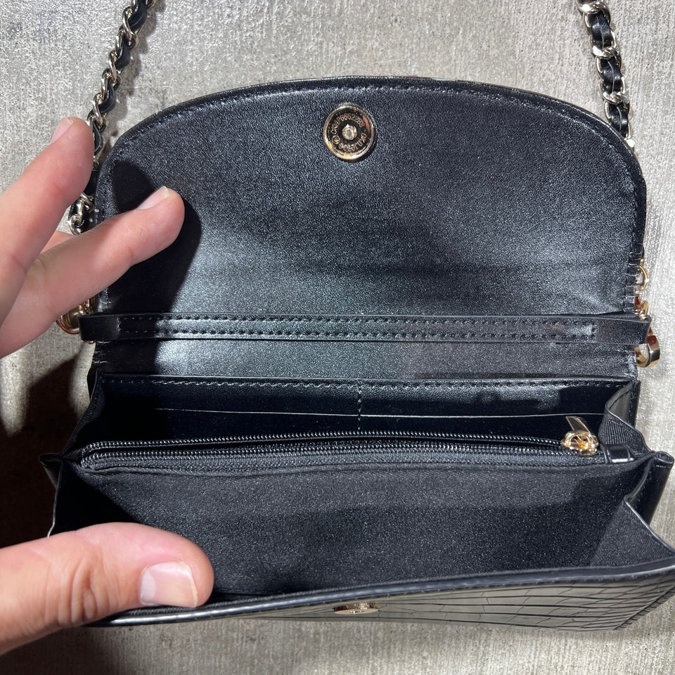 Black Croc Embossed Chain Shoulder Bag Wallet on Chain | eBay