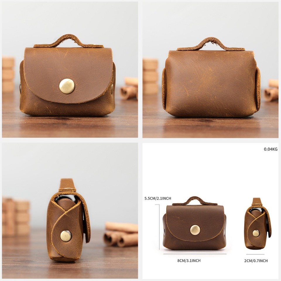 Vintage Leather Headphone Bag Cowhide Earphone Case Small Coin Pouch ...