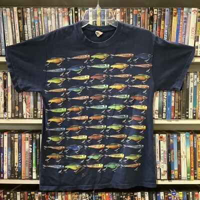 Fishing Lures Graphic Blue T-Shirt Size M | eBay