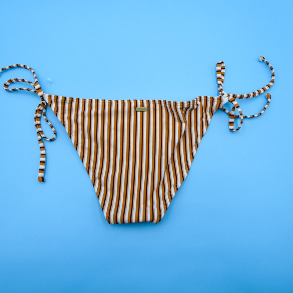 Roxy Small Bikini Bottom Orange Striped Swimsuit Swim Side Tie ...