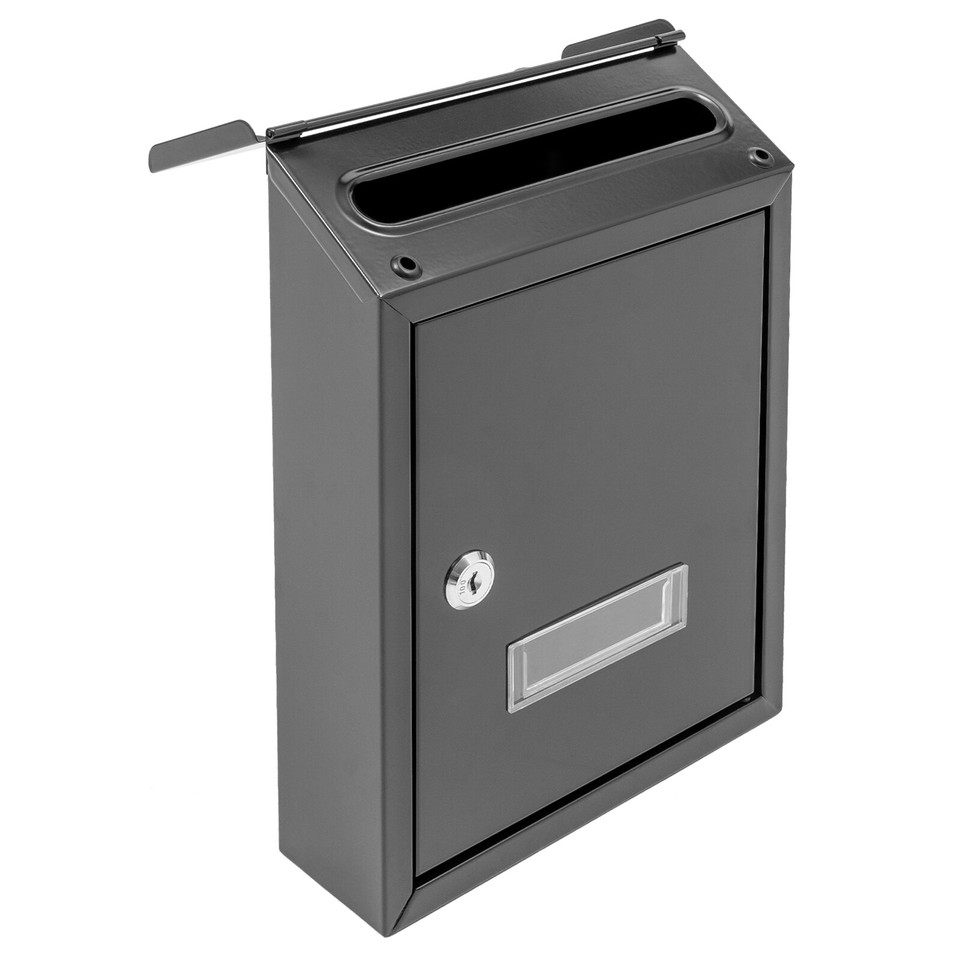 Wall Mount Rectangular Locking Mailbox W/ 2 Keys Black Residential Mail ...