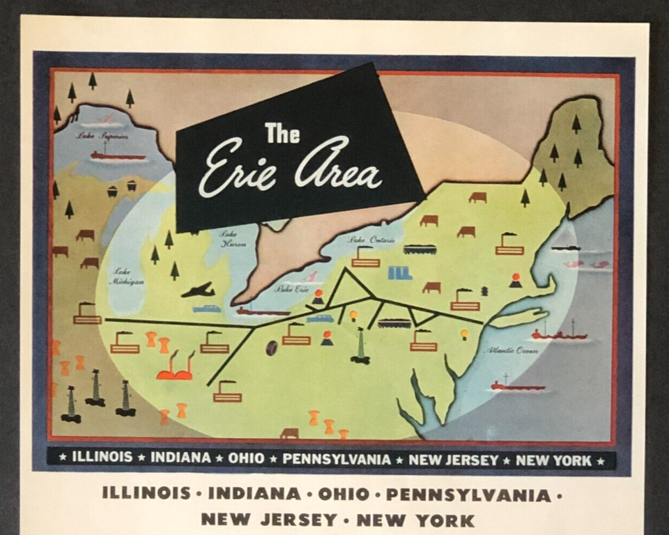 1943 Erie Railroad Advertisement 6 States America Industrial Heart Vtg ...