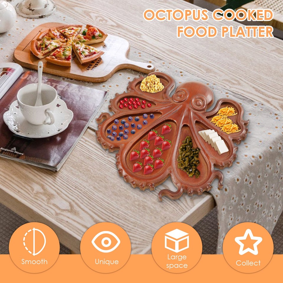 Octopus Style Meat Fruit Serving Tray Wooden Octopus Shape Charcuterie ...