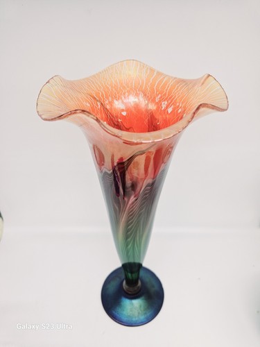 Steven Lundberg Glass Art | Iridescent Trumpet Vase | Signed 1996 Blown Glass | eBay