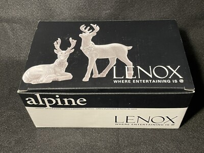 NEW IN BOX LENOX ALPINE GREY REINDEER PORCELAIN SALT & PEPPER SHAKERS ...