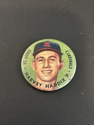 Vintage 1956 Topps Baseball Pin Coin Pinback Harvey Haddix St. Louis ...